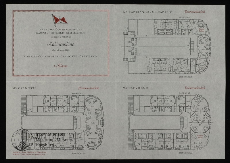 Cabin plans of the 1st class of the motor ships Cap Blanco, Cap Frio ...